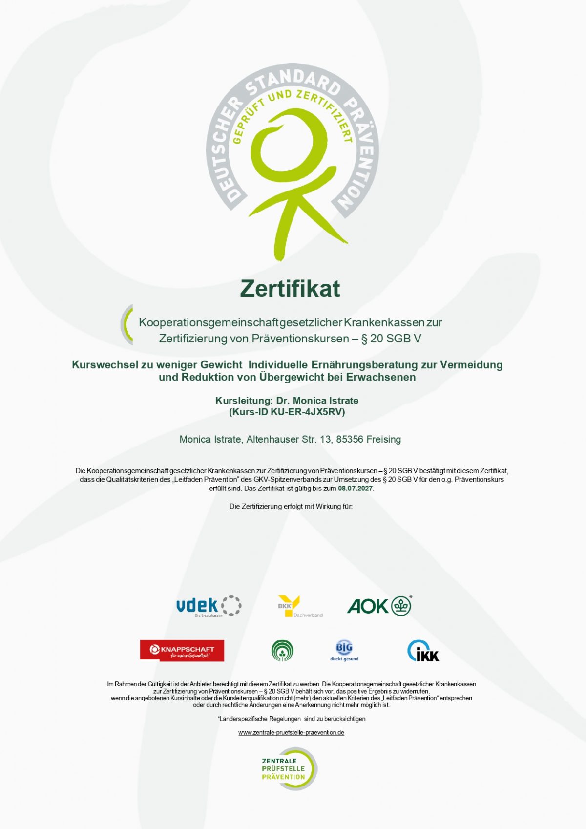 Zertifizierte Präventionskurse - Dr. Monica Istrate ...